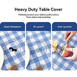 Romanstile Rectangle Vinyl PVC Tablecloth, 100% Waterproof Buffalo Plaid Plastic Table Cloth, Oil Proof Heavy Duty Wipeable Table Covers for Dining/Camping/Picnic/Outdoor - 54 x 78, Light Blue