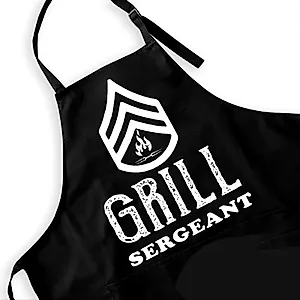 Ihopes Funny Black BBQ Apron for Men,Grill Sergeant Apron with 2 Pockets and Adjustable Neck Strap,Perfect Gifts for Birthday/Christmas/Thanksgiving, Large
