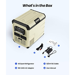 EENOUR 12V Refrigerator Portable Freezer 48 Quart/45L Battery Powered Car Fridge Energy Saving Compressor Cooler -4~50℉ 12/24V DC 110~240V AC Fast Cooling Perfect for RV Truck Van Camping Sailboat