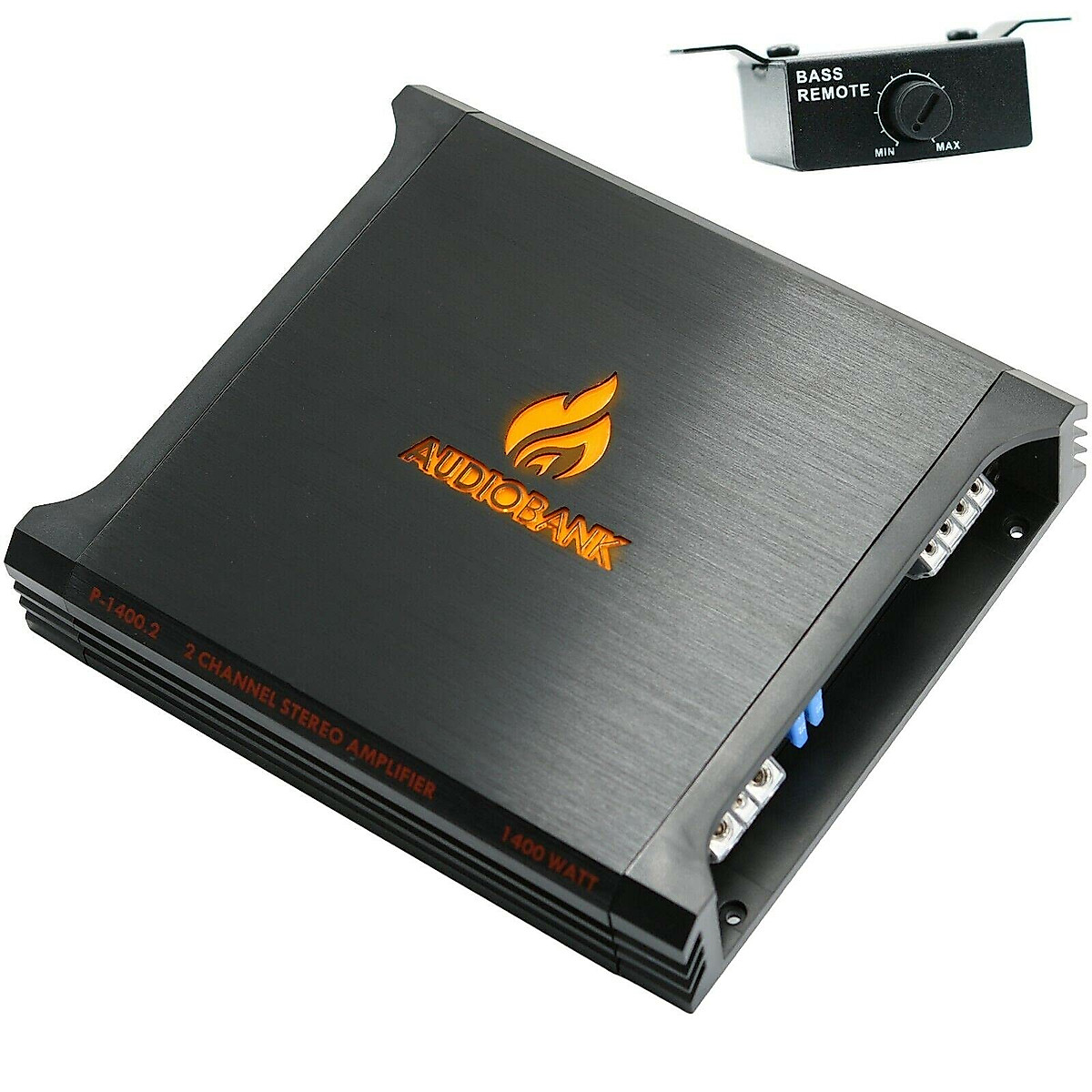 Audiobank AB1400.2 2 Channel 2400 Watt 2 Ohm A/B Class Car Audio Stereo BASS Amplifier with Bass Control, Bridgeable, LED Indicator with Bass Knob Included