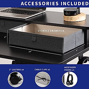 VIVO Electric 2-Tier Height Adjustable 63 x 55 inch Stand Up Corner Desk, L-Shaped Mobile Table with Memory Controller, Black 3-Part Table Top, Black Frame, Dark Gray Storage Drawers, DESK-E3CVB