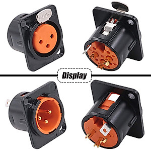 Glarks 8Pcs 3 Pin XLR Male Female Jack with Gold Plated Pin, Chassis Panel Mount Jacks D Series Size, Compatible with Series D Pattern Holes Audio Studio Connector