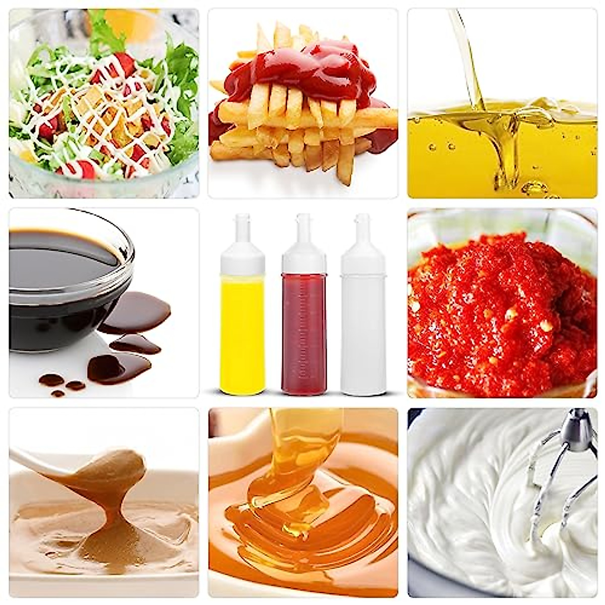 Condiment Squeeze Bottles, BPA-free, Squeeze Bottles for Sauces, Olive Oil Dispenser, Ketchup Bottles Squeeze 3-Pack 12 oz (350ml), Salad Dressing Bottles, Great for Ketchup, Salad, BBQ Sauce, Oil,