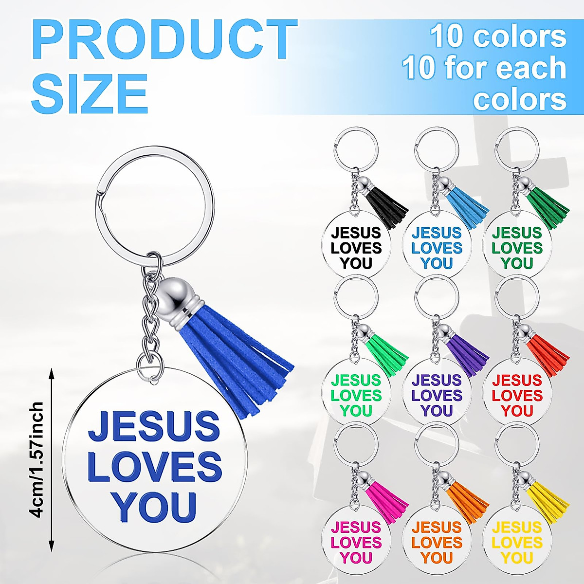 Ferreve 100 Pcs Jesus Loves You Acrylic Keychains with Tassels Christian Gifts Bulk Operation Christmas Supplies Religious Keychain for Women Church Christian Gift