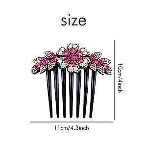 Lawie 6 Pack Luxury Sparkly Glitter Flower Leaf Rhinestone Black Plastic Side French Twist Hair Combs Long Teeth Slide Hairpins Barrettes Bun Chignon Clips Long Thick Hair Holder Accessories for Women