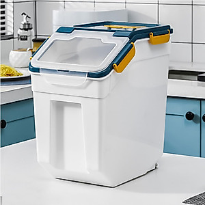 Begino Large Flour Storage Container Bin 25lb, 2Pack Airtight Rice Storage Containers with Wheels Seal Locking Lid, BPA Free with Measuring Cup&Scoop for Flour, Rice, Grain(Blue)