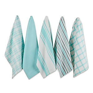 DII Assorted Woven, Kitchen Dishtowel Set, 18x28, Aqua, 5 Piece