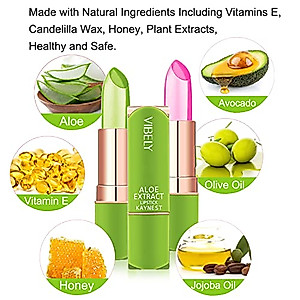 Kaynest 2 Packs Aloe Vera Lipstick Lips Moisturizer Long Lasting Nutritious Lip Balm Magic Temperature Color Change Lip Gloss (Set-A)