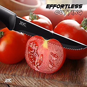 Lux Decor Collection Steak Knives - Black Steak Knives Set of 8 | m, Stainless Steel Ultra Sharp Serrated Steak Knives | Scratch Resistant & Dishwasher Safe knife Set | Sharp Knife Set