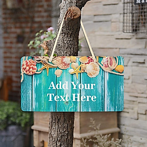 Starfish Shell Wood Grain Personalized Board Hanging Door Sign 6" x11" Welcome Sign Front Porch Wall Plaque House Wood Sign Garden Yard Home Farmhouse Decor Hanging