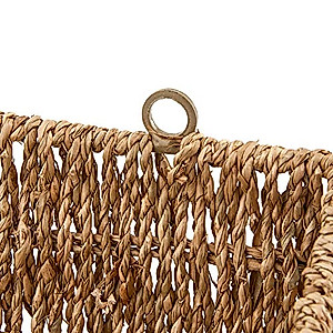 EZOWare Set of 3 Natural Seagrass Baskets with Hanging Tray, Wall Mountable Storage Wicker Container Bins Set with Removal linens