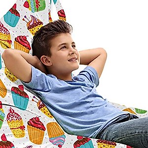 Lunarable Cupcake Lounger Chair Bag, Birthday Celebration Desserts of Glazed Chocolate Flavor Strawberry Pastry, High Capacity Storage with Handle Container, Lounger Size, Multicolor