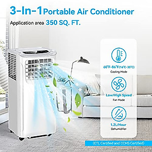 Portable Air Conditioners, 8500 BTU Portable AC Uint with Dehumidifier & Fan Mode for Room up to 350 Sq.Ft, 3-in-1 Room Air Conditioner with Remote, 24Hrs Timer, Installation Kit for Home Office