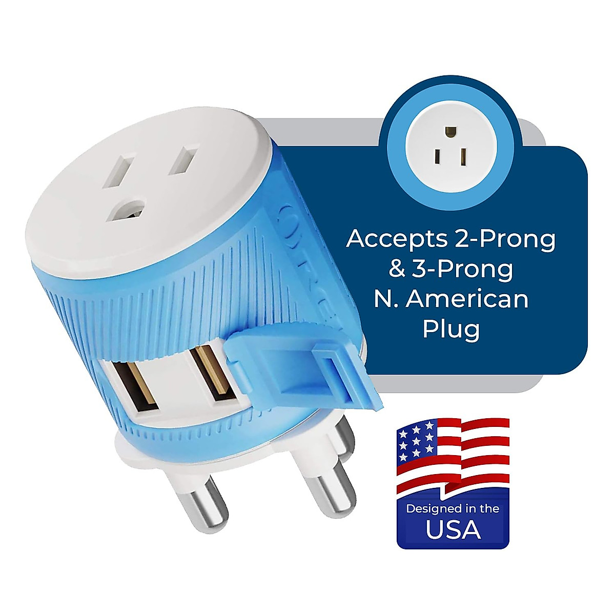 OREI South Africa, Botswana, Namibia Travel Plug Adapter with Dual USB - USA Input - Type M (U2U-10L), Will work with Cell Phones, Camera, Laptop, Tablets, iPad, iPhone