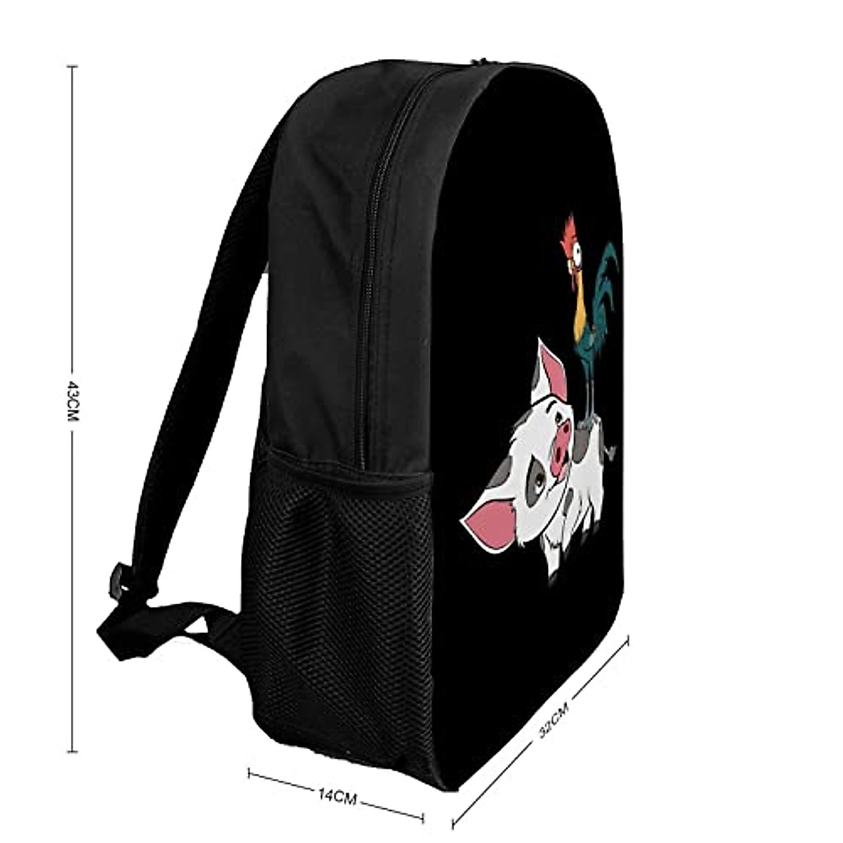Moana Pua Pig and HeiHei Chicken Printed Backpack 17 Inch Shoulders Daypack Large Capacity Laptop Bag for Men Women