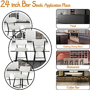 Sucrever 24” Boucle Bar Stools Set of 2, Counter Height Bar Stools with Back, Sherpa Barstools with Black Metal Legs/Footrest, Cream White