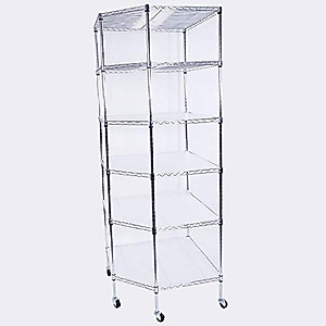 Heavy Duty Shelves Commercial-Grade 6 Tier Corner Shelf, Industrial Corner Bookshelf Steel Wire Shelving with Wheels, Rustic Corner Storage Rack Shelves Display Plant Flower, Stand Bookcase