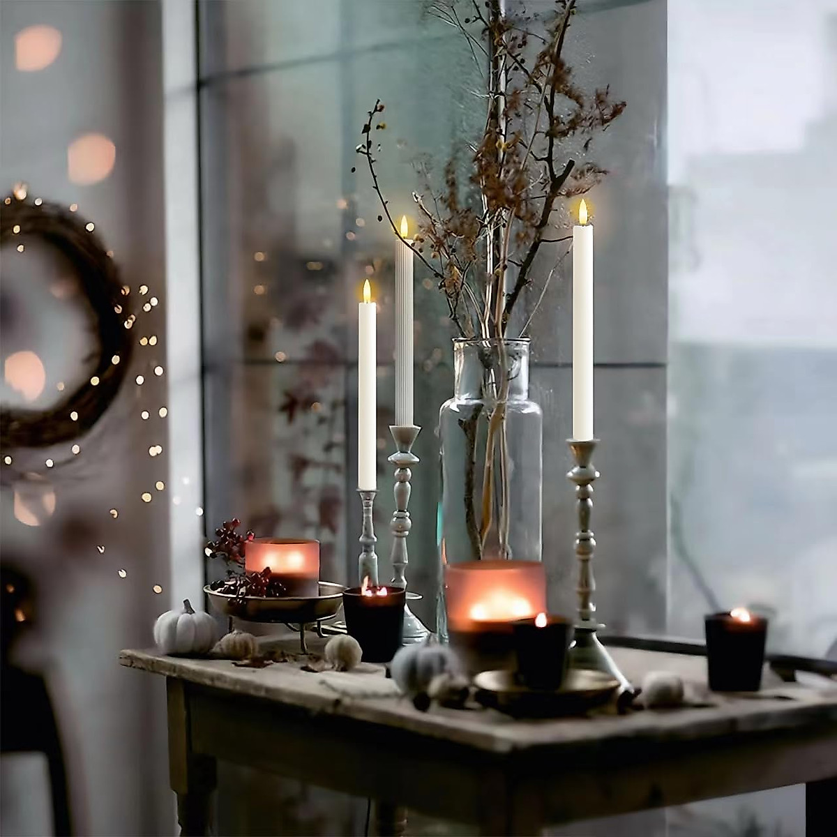 3D Black Wick Led Battery Operated Flameless Taper Candles Light with Remote Timer, Electric Fake Window Candle Flickering Like Real Wax, Flameless Ivory Candle Stick for Christmas/Home/Wedding