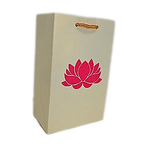 Desi Favors Lotus Gift Bags - Lotus Printed Paper Gift Bags for Christmas Weddings Birthdays Pooja/Puja Return Gifts Shagun Gift Bags - 7.4x4.7x3.14 Inch (Pack of 8)
