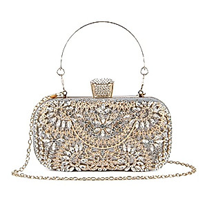 SUKUTU Gorgeous Women Sparkling Evening Bag Rhinestone Beaded Clutch Purse Glitter Bridal Prom Party Handbag