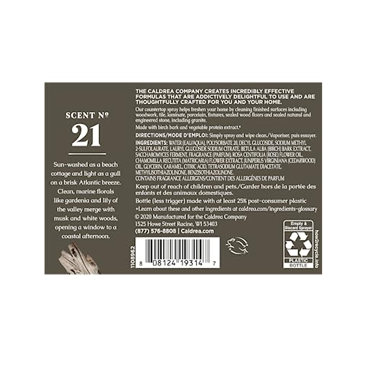 Caldrea Multi-surface CounterTop Spray Cleaner, Made With Vegetable Protein Extract, Rosewater Driftwood Scent, 16 Oz