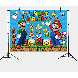 Super Brother Boy Backdrop Kids Adventure Game Party Background Mushroom Gold Coins Decoration Banner Baby Shower Photography Supplies (6x4FT)