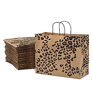 Boutique Bags - 16x6x12 100 Pack Extra Large Retail Bags for Small Business with Handles, Animal Print Brown Gift Bags for Goodie & Favor Bags, Birthday Party, Retail, Shopping, Merchandise, Bulk