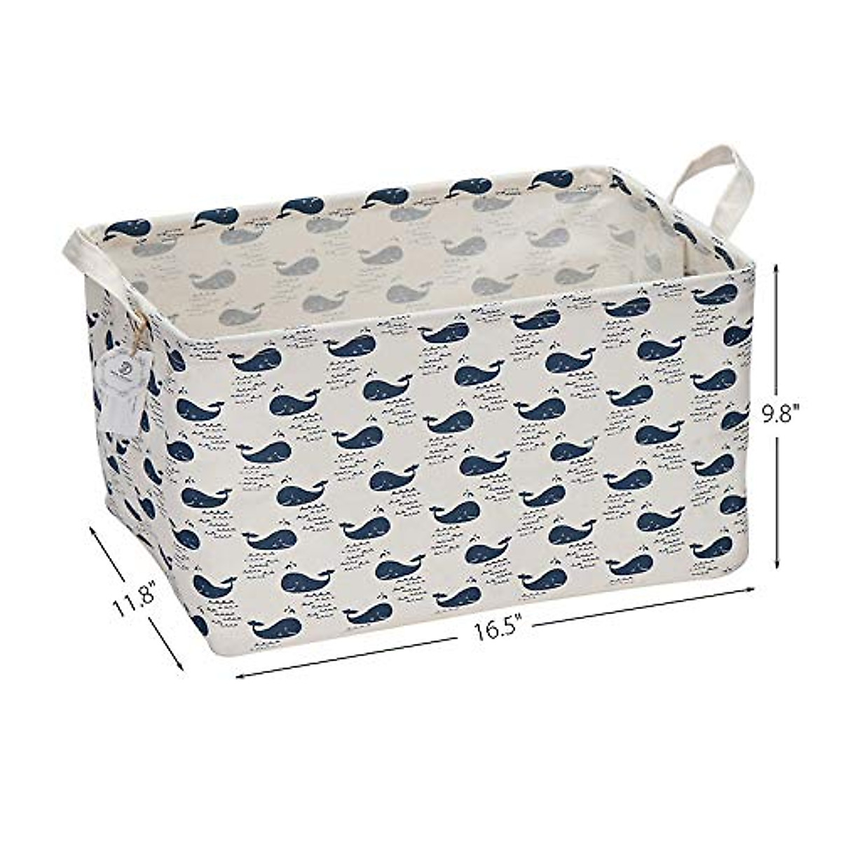 Sea Team 16.5" x 11.8" x 9.8" Square Natural Linen & Cotton Fabric Storage Bins Shelves Storage Baskets Organizers for Nursery & Kid's Room (Whale)