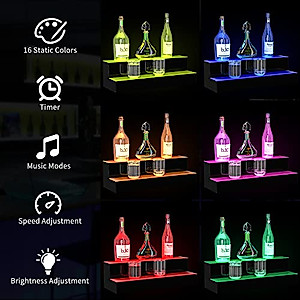 YITAHOME LED Lighted Liquor Bottle Display Shelf, 2-Step 24-inch Bar Liquor Alcohol Shelf for Home Counter Party, Acrylic Mounted Whiskey Rack Stand with Remote & App Control