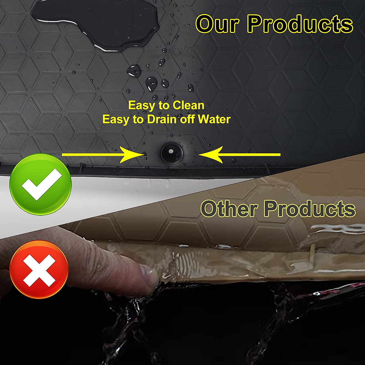 Under Sink Mat, BUDO 31"x 22" Under Sink Pad for Kitchen Waterproof, Silicone Under Sink Liner Drip Tray with Unique Drain Hole, Cabinet Protector Mats for Kitchen & Bathroom (Black)