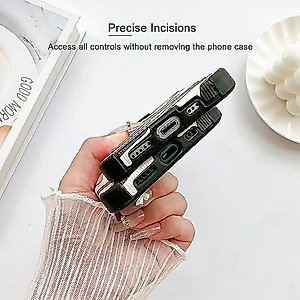 INJPCUCA Designed for iPhone 13 Pro Case, Cute Wave Pattern Design Black Protective Case for Women Girls PU Leather Silicone Slim Shockproof Cover for iPhone 13 Pro 6.1", Beige White