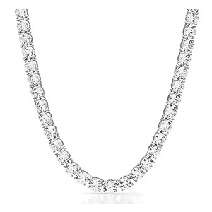 Giorgio Bergamo 925 Sterling Silver 5mm Tennis Necklace, Iced Out Round Cut CZ Cubic Zirconia Rhodium Plated Link Chain, (20)