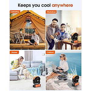 Peouix Portable Rechargeable Camping Fan - 20000mAh Cordless Battery Powered Fan with LED Lantern, Remote Auto Oscillating USB C Table Battery Operated Tent Fan for Travel Outdoor Beach