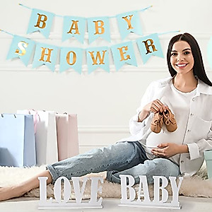 LOVE BABY Wooden Letter Block Sign for Baby Shower, Birthday Party, Gender Reveal Table Decorations – by ZouYee（White)