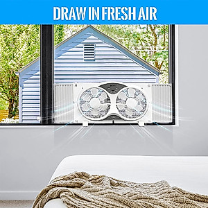 BEYOND BREEZE 9" Twin Window Fan 2-Speed Reversible Airflow Blades, Expandable, Manual Controls (Min. 22.4" Max. 34.3")
