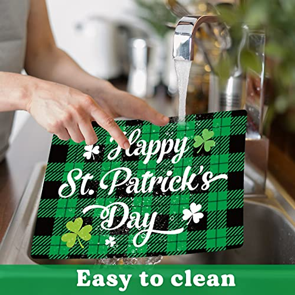 St. Patrick’s Day Placemats Set of 6 Buffalo Plaid Plastic Place Mats Lucky Shamrock Table Mats Blessed Holiday Kitchen Placemats for Indoor Outdoor St. Patrick’s Day Party Dining Table Decoration