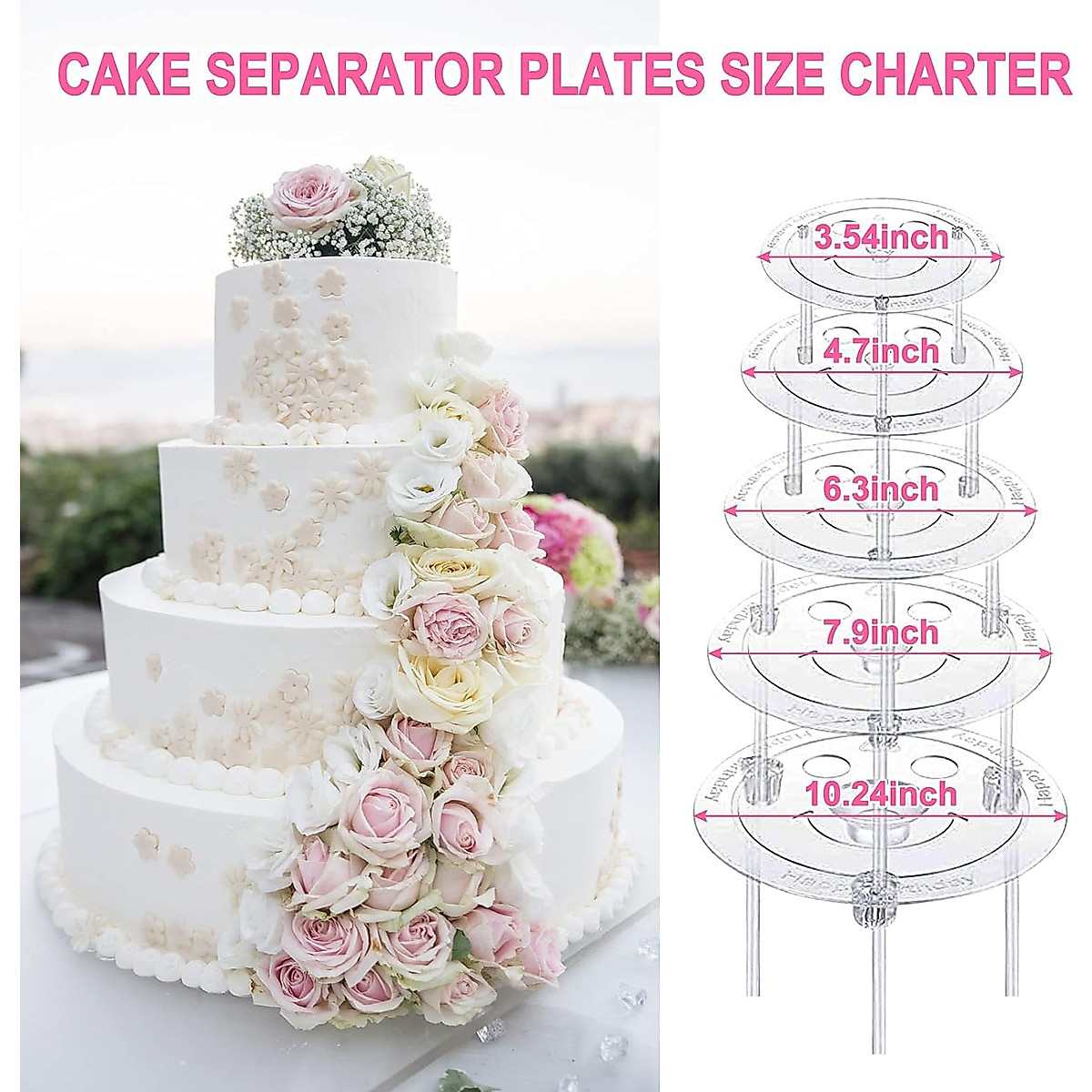 Kartisen 40 Pieces Plastic Cake Dowel Rods Set, 20 White Plastic Cake Sticks Support Rods with 5 Cake Separator Plates for 4, 6, 8, 10,12 Inch Cakes and 15 Clear Cake Stacking Dowels for Tiered Cakes