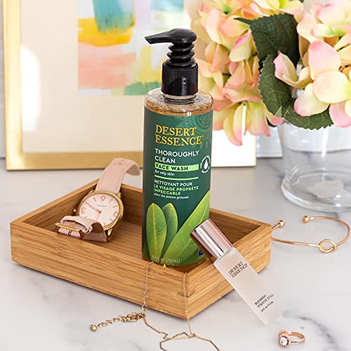 Desert Essence Thoroughly Clean Face Wash for Oily Skin, 8.5 fl oz (2 Pack) Gluten Free, Vegan, Non-GMO Gentle Daily Cleanser - Tea Tree Oil, Organic Lavender & Chamomile to Remove Dirt, Oil & Makeup