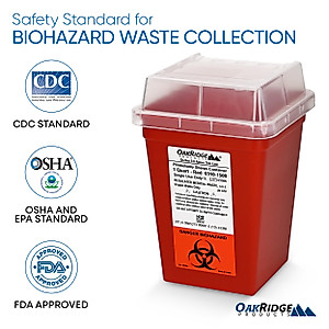 Oakridge Products Sharps Container for Home Use and Professional 1 Quart (3-Pack), Biohazard Needle and Syringe Disposal, Small Portable Container for Travel, CDC Certified
