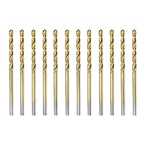 uxcell High Speed Steel Straight Shank Twist Drill Bit Fully Ground Titanium Coated 2.1mm Drill Diameter 49mm Total Length 25mm Drill Bit Length 12 Pcs