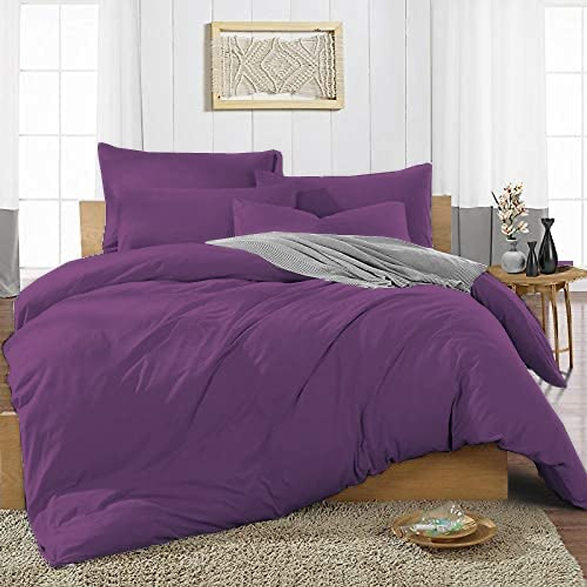 Velfont 3Pcs Duvet Cover Set 100% Egyptian Cotton 800 Thread Count Duvet Cotton with Zipper Closure & Corner Ties, Super King Size (116" x 98") Inch, Plum Solid