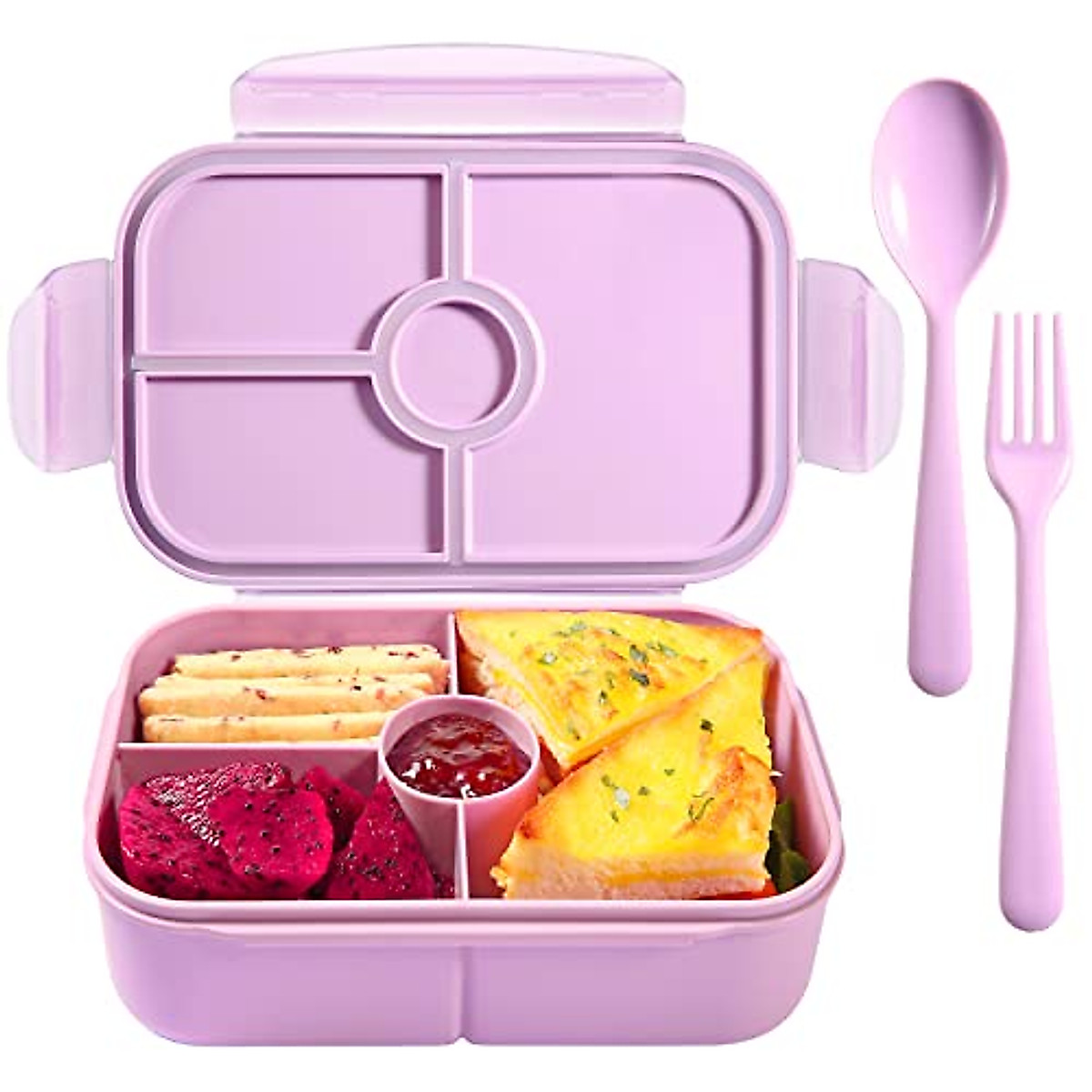 Jeopace Bento Box, Bento Box Adult Lunch Box,Kids Bento Box with 3&4Compartments,Lunch Containers Microwave Safe(Flatware Included,LightPurple+Orange)