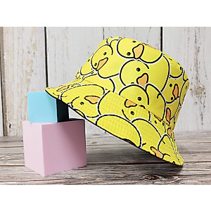 Enodtter Yellow Duck Bucket Hat for Men Women Teen Girl, Packable Reversible Printed Sun Hats, Fisherman Outdoor Summer Travel Beach Caps