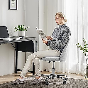 Armless Office Chair Cute Desk Chair, Modern Fabric Home Office Desk Chairs with Wheels Adjustable Swivel Task Computer Vanity Chair for Small Spaces