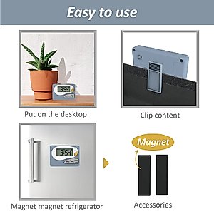 Digital Timer with Countdown Up Cooking Timer Clock, Magnet Back and Clip, Loud Alarm, Large Display Minutes and Seconds
