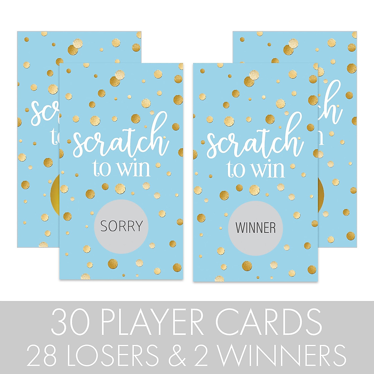 DISTINCTIVS Blue and Gold Scratch Off Party Game - Boy Baby Shower, Bridal Shower - 28 Cards