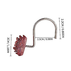 Twofish Home Luminous Burgundy Rose Flower Shower Curtain Hooks 100% Handwork Burgundy Rose Flower Shower Rings Decorative Resin Flower Shower Curtain Rings Set of 12