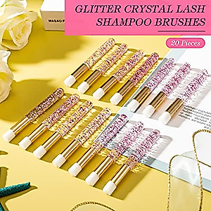 20 Pieces Glitter Crystal Lash Shampoo Brushes with Container Eyelash Extension Cleanser Brush Lash Cleansing Brushes Lash Bath Brush Eyelash Brushes for Eyelash Extensions Prolong Cleansing (Purple)