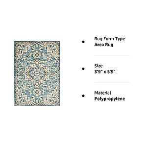 Nourison Passion Ivory/Light Blue 3'9" x 5'9" Area Rug, Boho, Moroccan, Bed Room, Living Room, Dining Room, Kitchen, Easy Cleaning, Non Shedding, (4' x 6')
