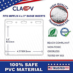 Claev Horizontal Flexible and Tear Resistant Card Protector (Clear, 4x3 Inch, 250 Pack), Large Easy Open Plastic ID Name Badge Holders for Conferences, Conventions, Offices & Schools
